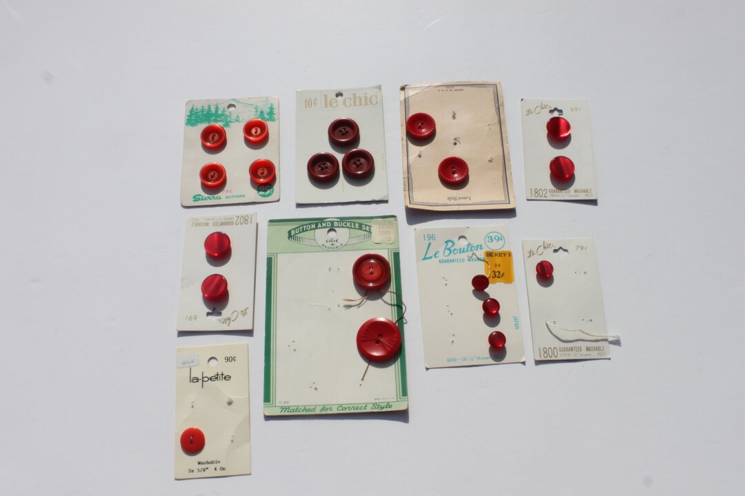 Vintage Red Plastic Buttons on Card, Sewing Craft Jewelry Quilt, Lot of ...