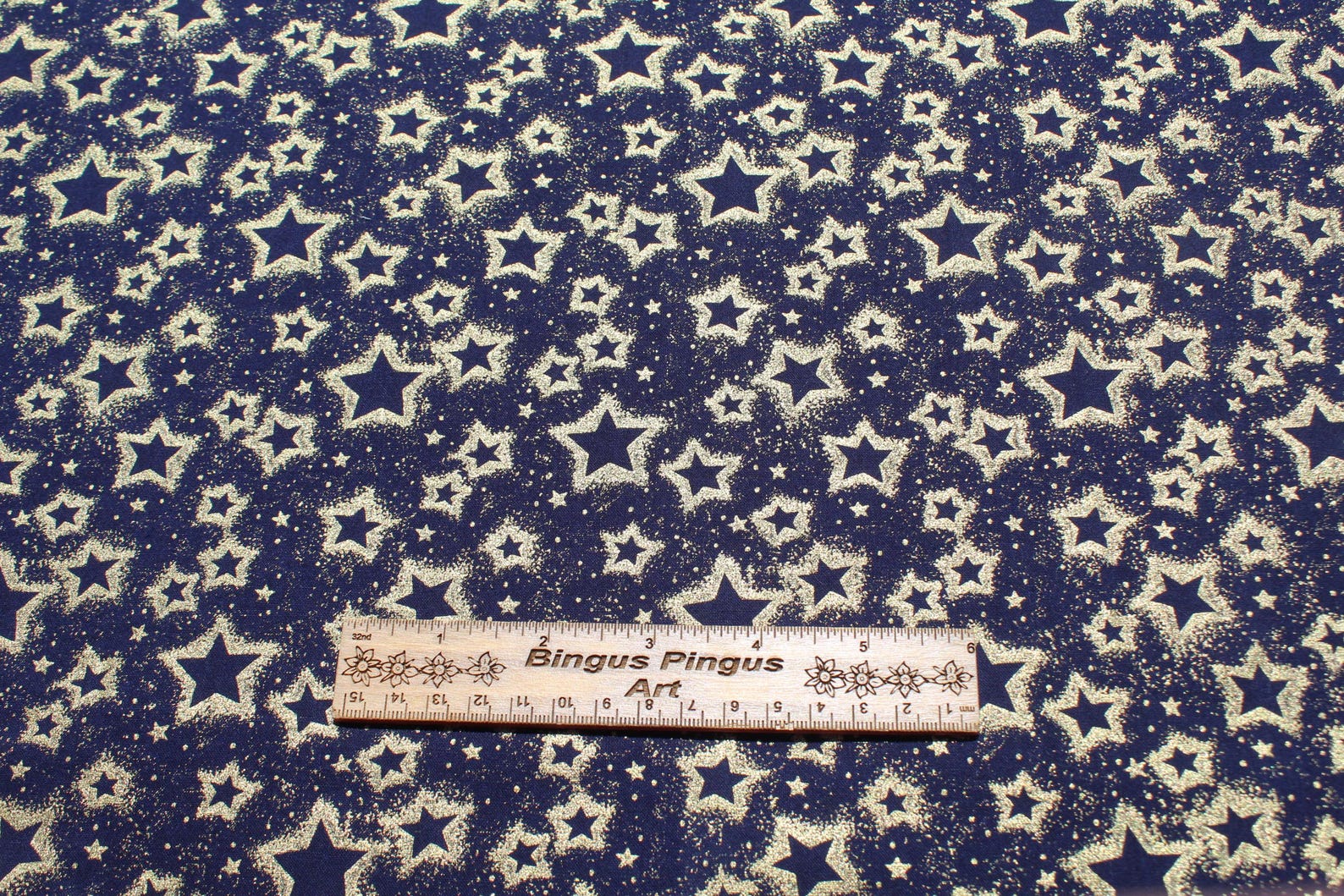 Gold Star Print on Black Cotton Fabric - Small Piece Remnant - Etsy