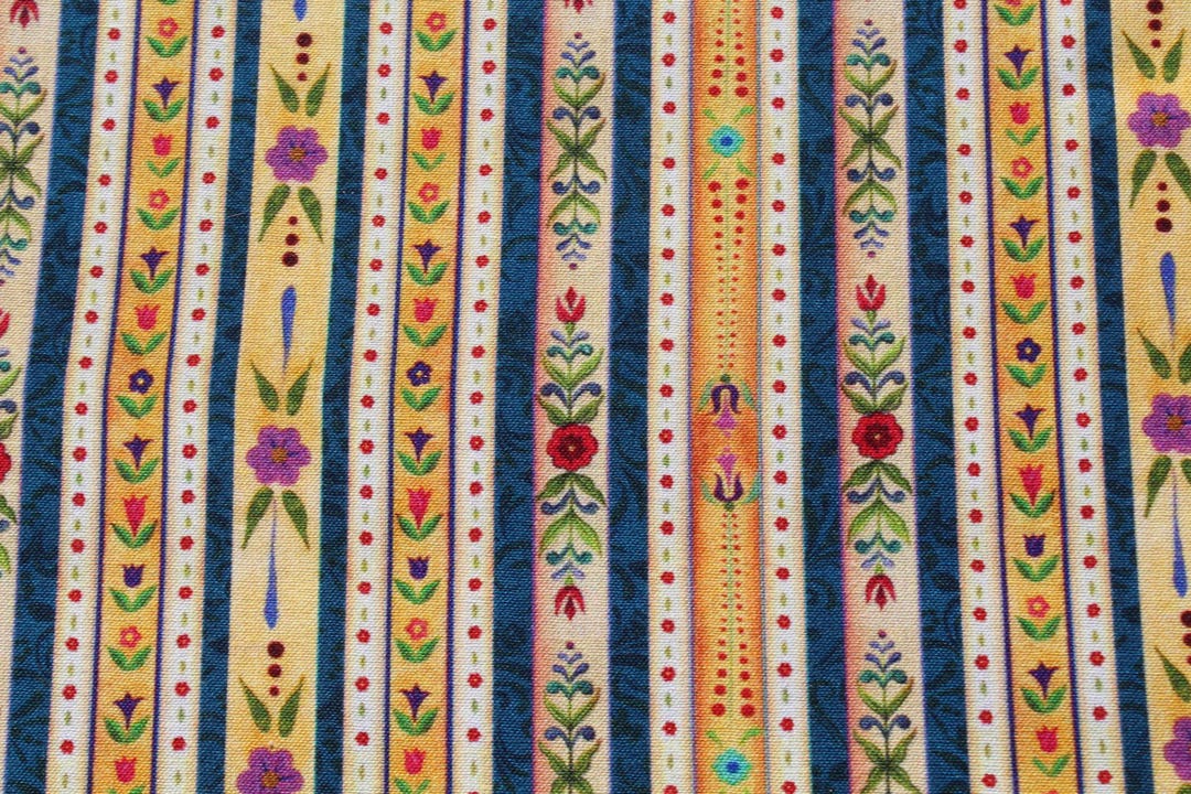 Floral Print Stripe Border Fabric by the Half Yard, Awaken the Day Jim ...