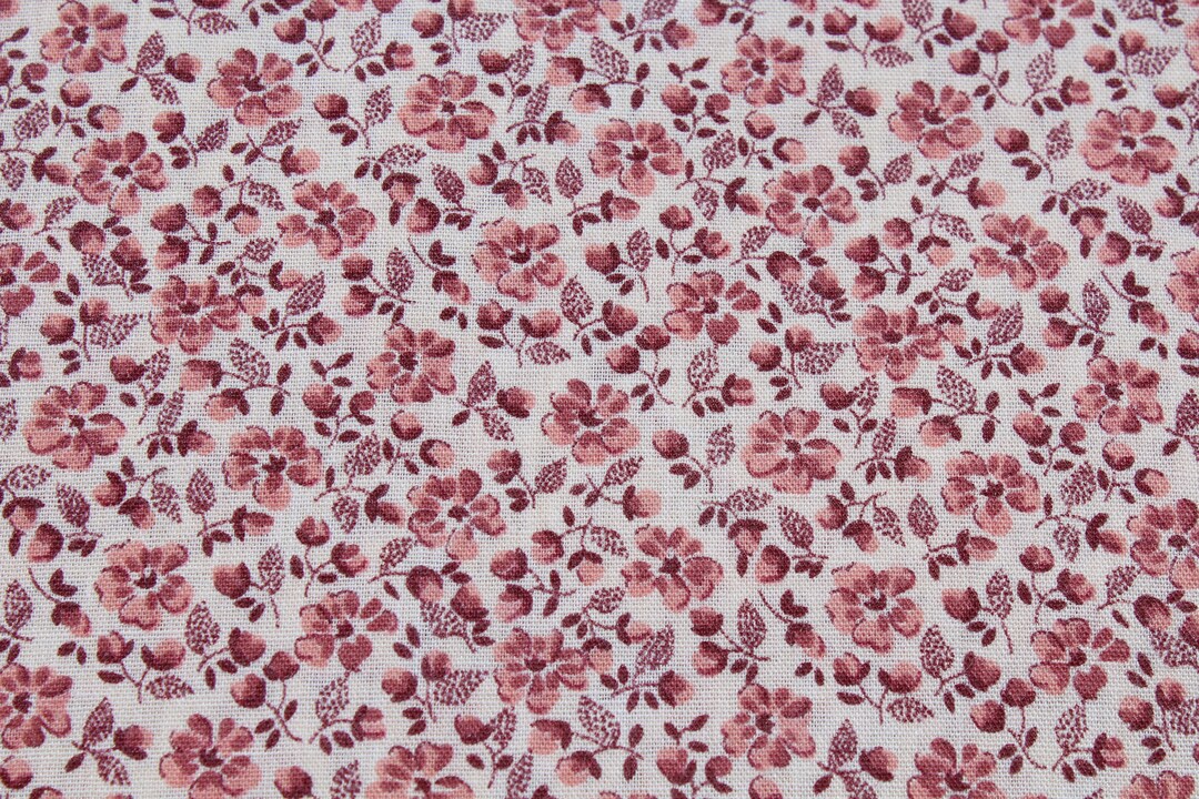 Vintage Dusty Rose Floral Print Lightweight Cotton Fabric for Doll ...