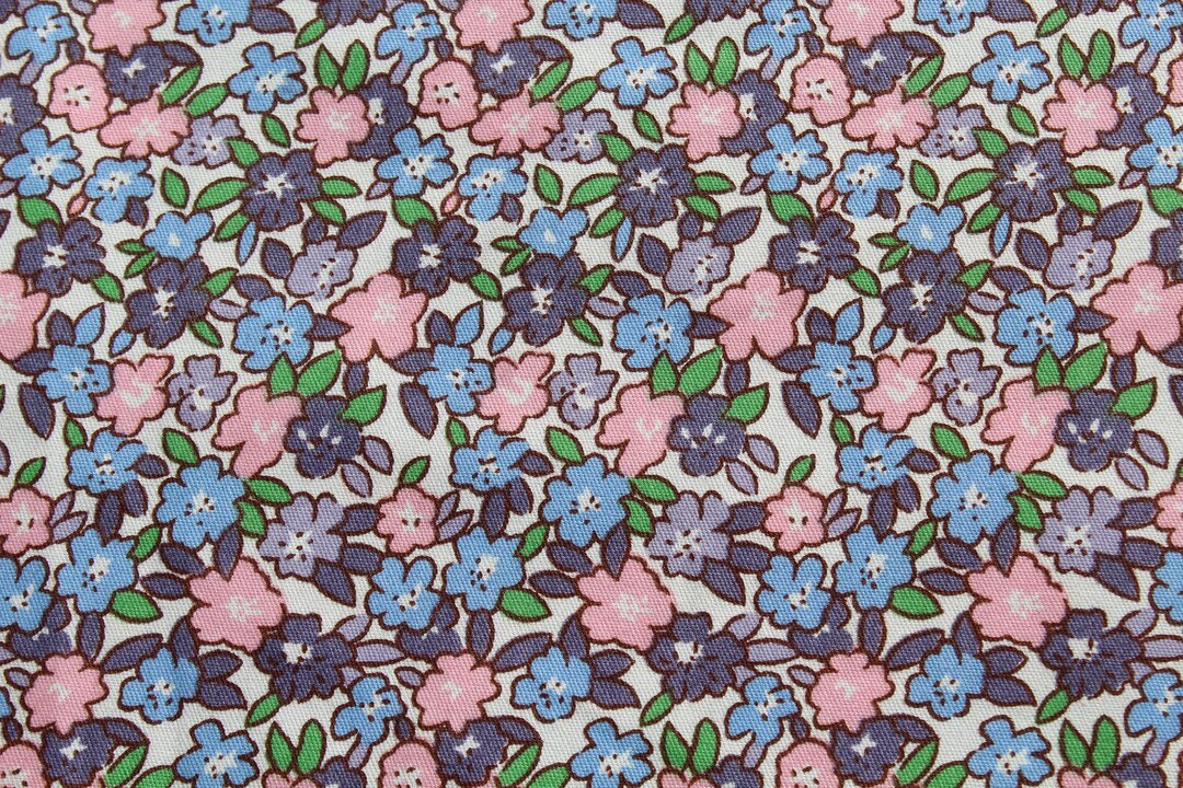 Small Baby Pink, Blue & Purple Small Floral Print Cotton Fabric by the ...