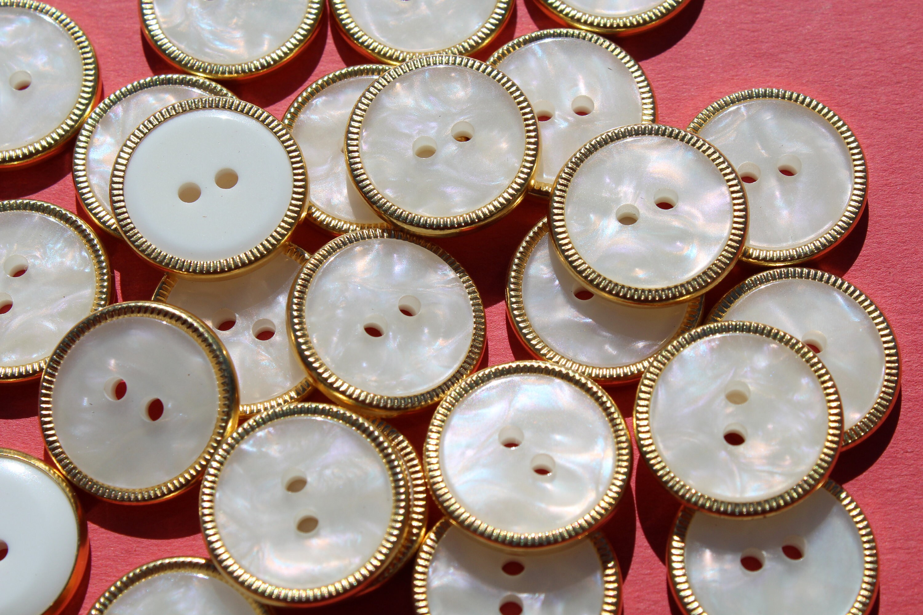 Gold Rimmed Faux Shell Buttons, Fancy Ivory Color Round Plastic NOS 3/4 ...