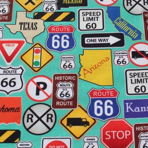 American States, Traffic Signs Route 66 Cotton Fabric by the Yard - Etsy