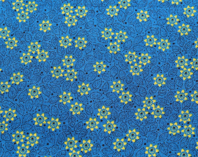 Vintage Small Floral Print Fabric by the Yard - Petite Yellow & Black ...