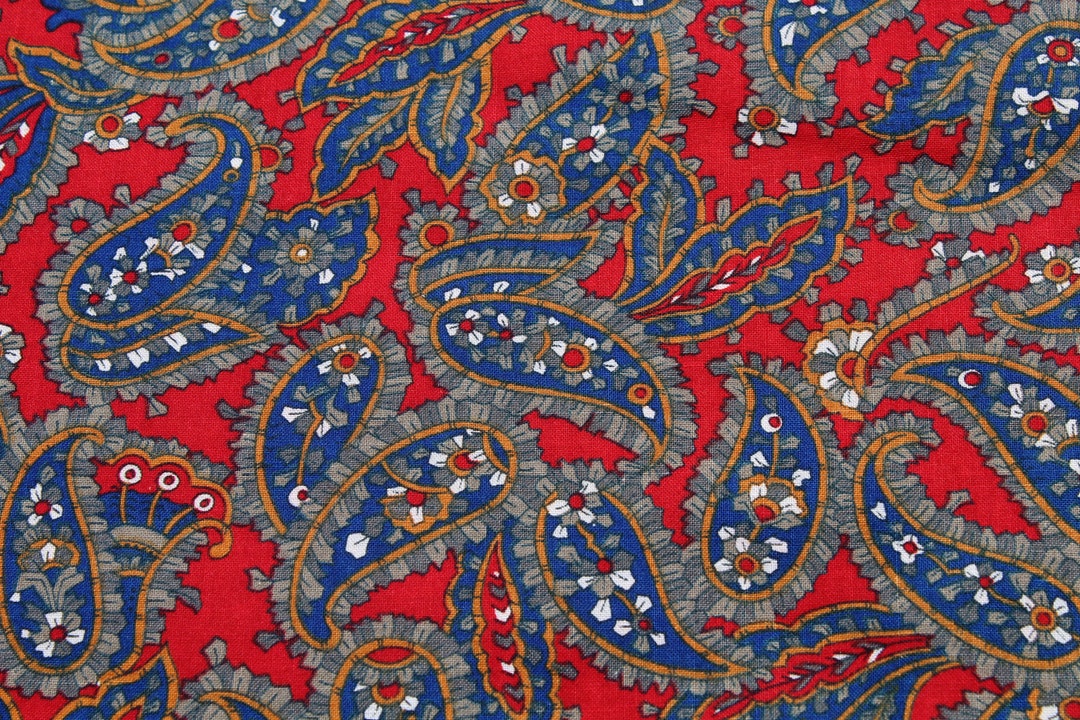 Red & Blue Paisley Cotton Fabric by the Half or Full Yard, Cranston ...