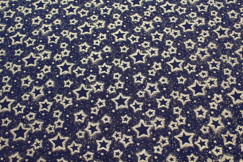 Gold Star Print on Black Cotton Fabric - Small Piece Remnant - Etsy