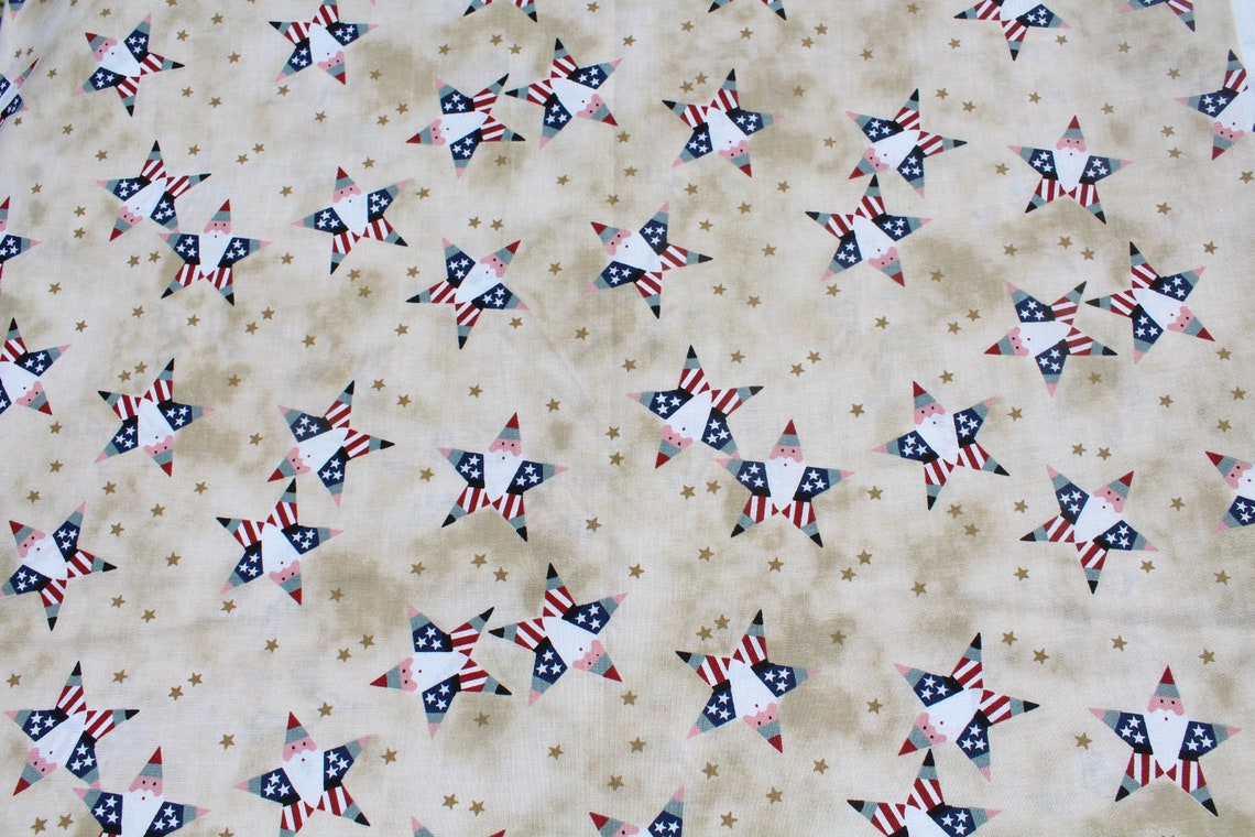 Patriotic Santa Claus Christmas Cotton Fabric by the Yard Red | Etsy