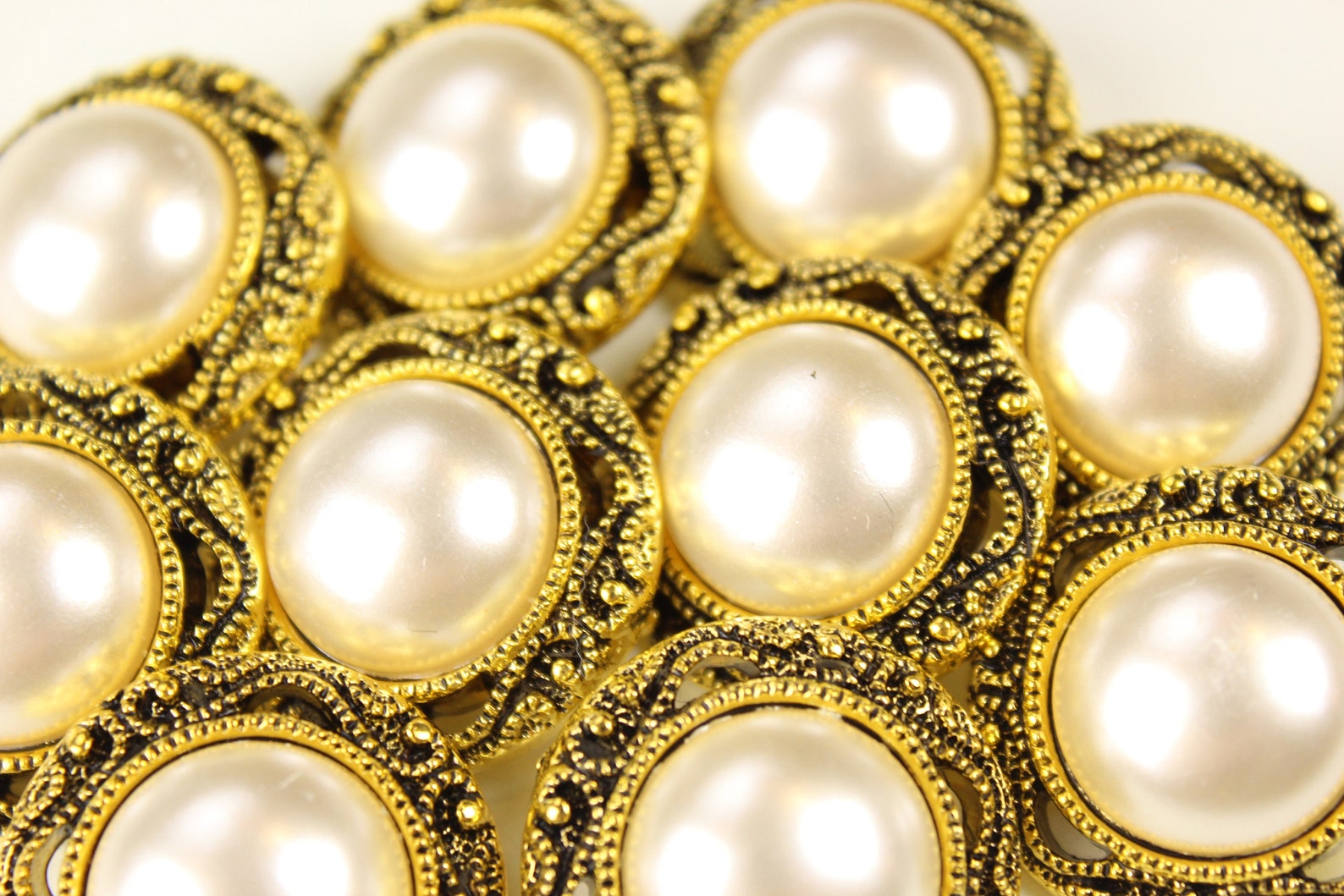 Large Faux Pearl Plastic Buttons With Ornate Gold Rim for - Etsy