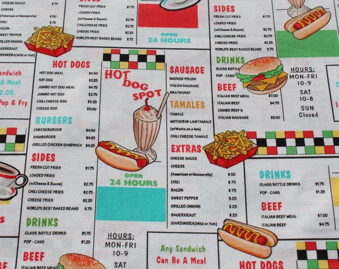 50s Diner Fast Food Fast Food Print 100% Cotton Fabric by the Yard ...