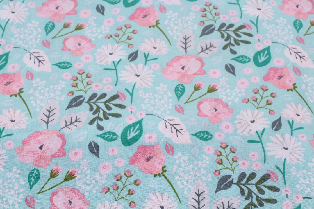 Spring Fabric - Pastel Pink & Blue Floral Print 100% Quilters Cotton ...