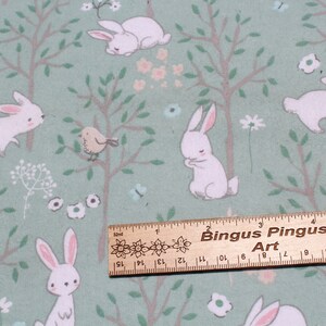 White Bunny Rabbits on Sage Green 100% Cotton Flannel Fabric by the ...
