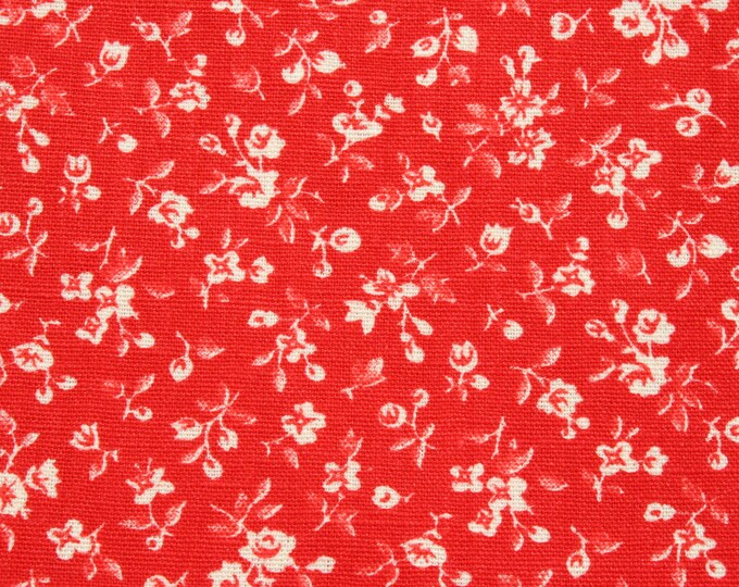 Vintage Red Small Print Cotton Fabric by the Yard Daisy Floral Flower ...