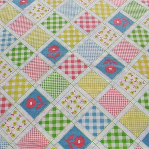 Pastel Patchwork Cotton Fabric, Pink Blue Yellow White, Gingham Diamond ...