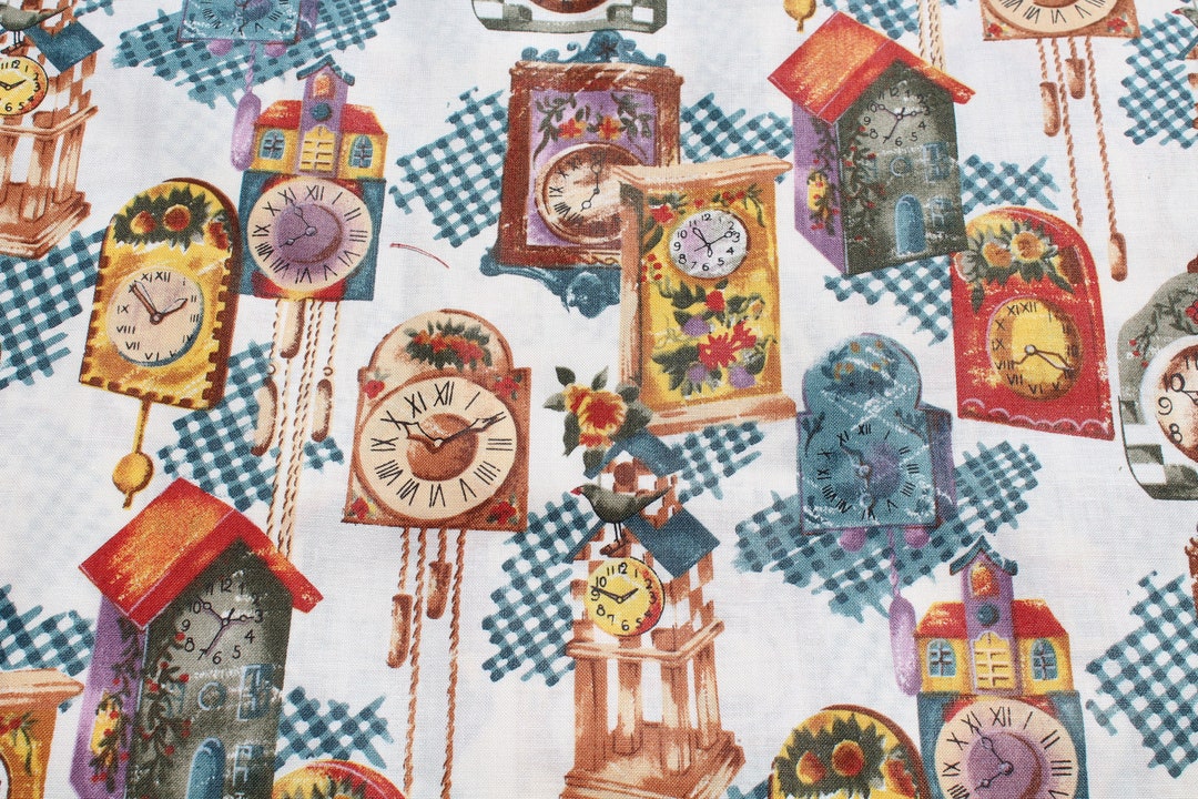 Antique Clock Print Cotton Fabric, Old Fashioned - Etsy