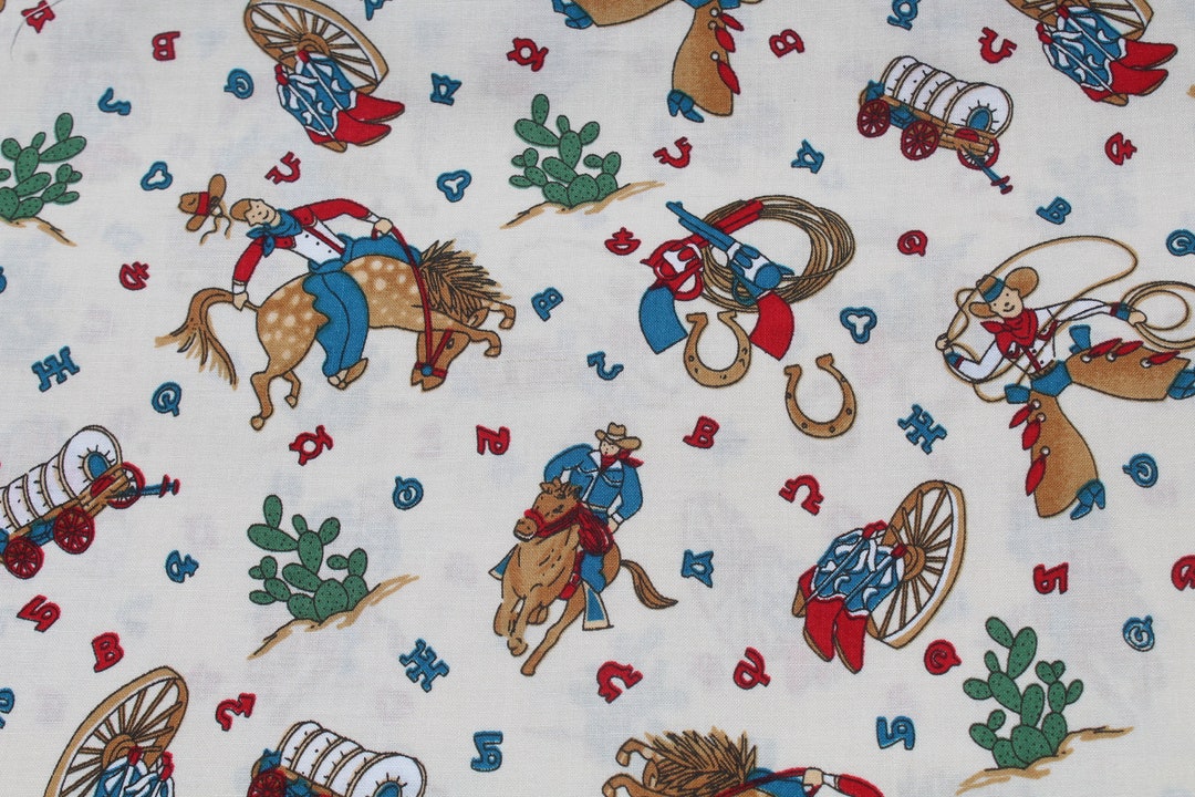Funky Horse Rodeo, Cowboy Western Theme Fabric 100% Cotton Fabric by ...
