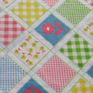Pastel Patchwork Cotton Fabric, Pink Blue Yellow White, Gingham Diamond ...