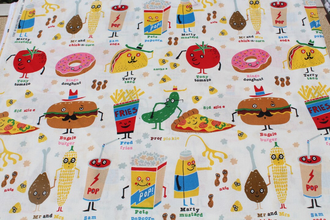 Snappy Snax Funky Fast Food Print 100% Cotton Fabric by the Yard ...