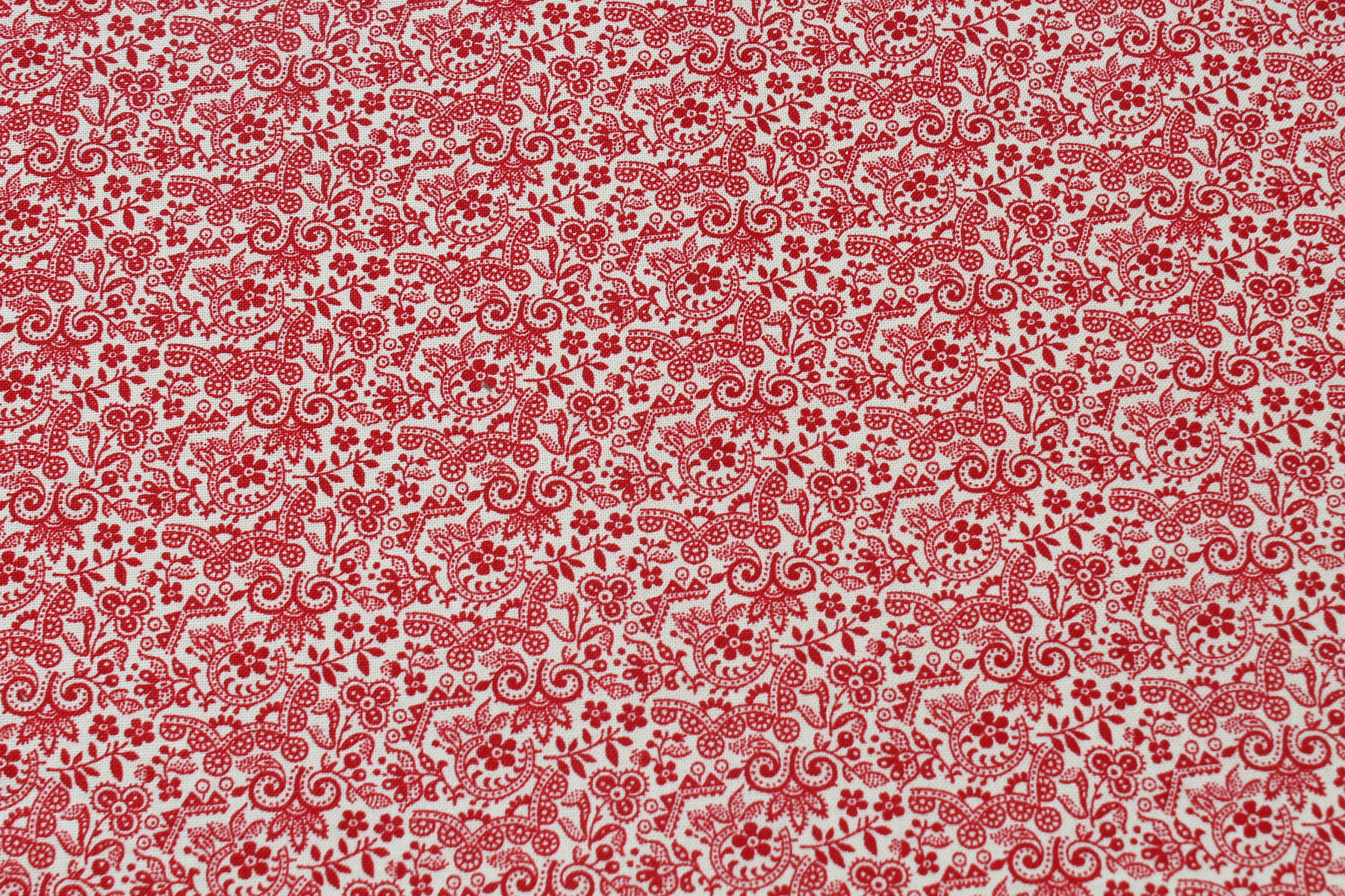 Red & White Small Floral Swirl Print Cotton Fabric by the Yard, Vintage ...