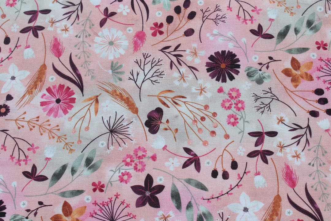 Pastel Pink Floral Print Cotton Fabric: Spring Wheat Stalks by the Yard ...