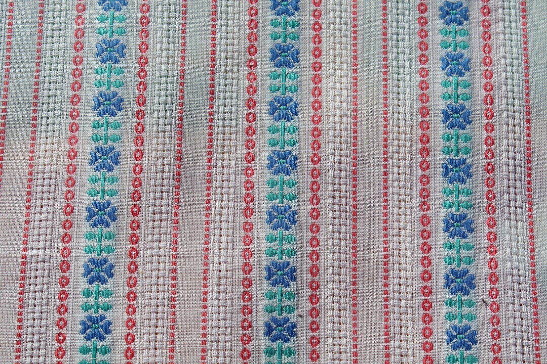Striped Blue Green Red Ribbon Cotton Fabric by the Yard on - Etsy