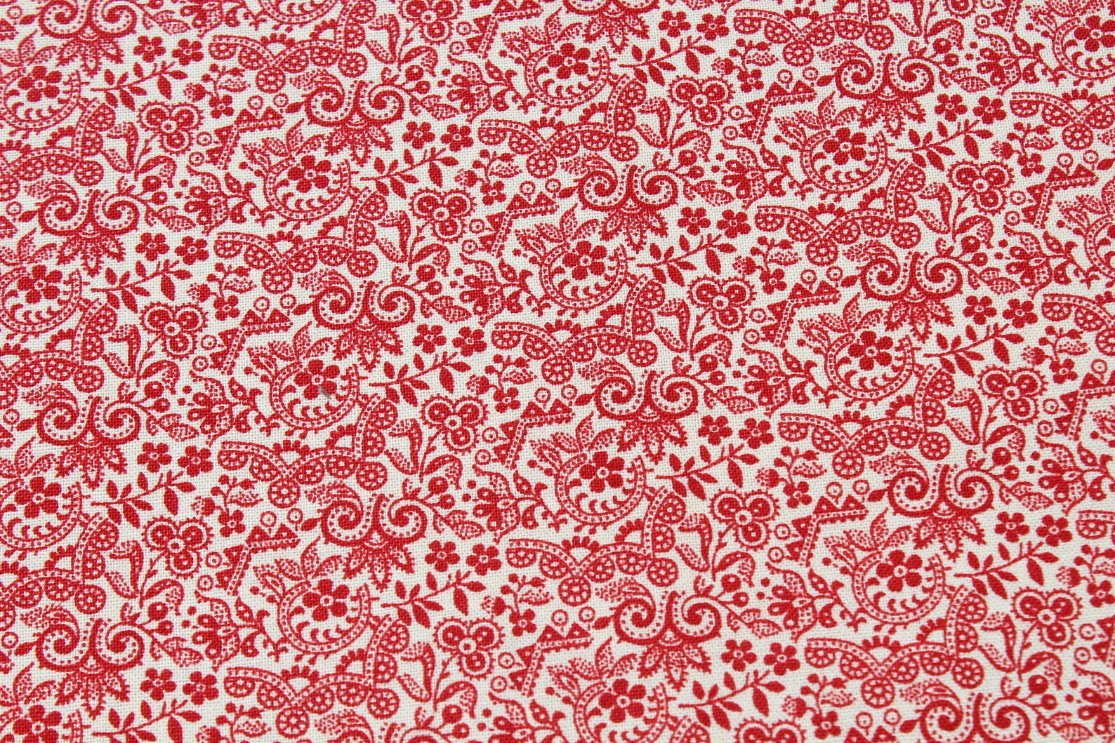 Red & White Small Floral Swirl Print Cotton Fabric by the Yard, Vintage ...