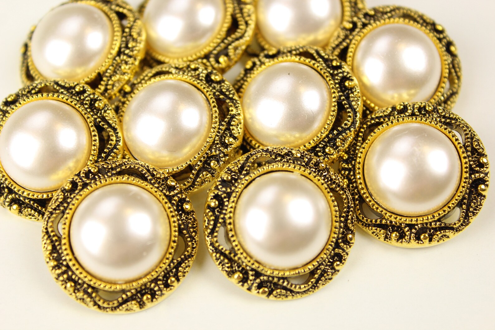Large Faux Pearl Plastic Buttons With Ornate Gold Rim for - Etsy