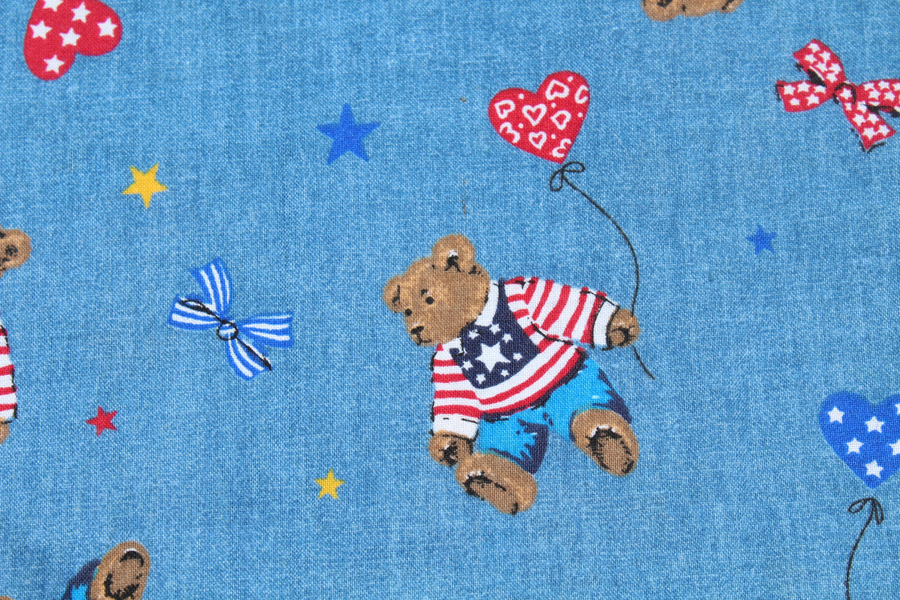 4th Of July Brown Teddy Bear Cotton Fabric by the Yard Red | Etsy