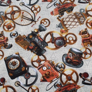 Time Travel Steampunk Machinery 100% Cotton Fabric Urban Essence 3020 ...
