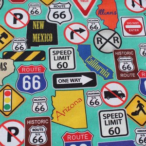 American States, Traffic Signs Route 66 Cotton Fabric by the Yard - Etsy