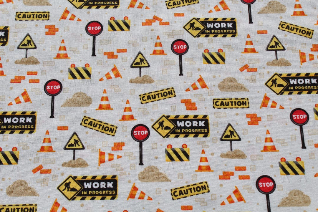 Construction Work Zone Cotton Fabric, Another Brick in the Wall Blank ...