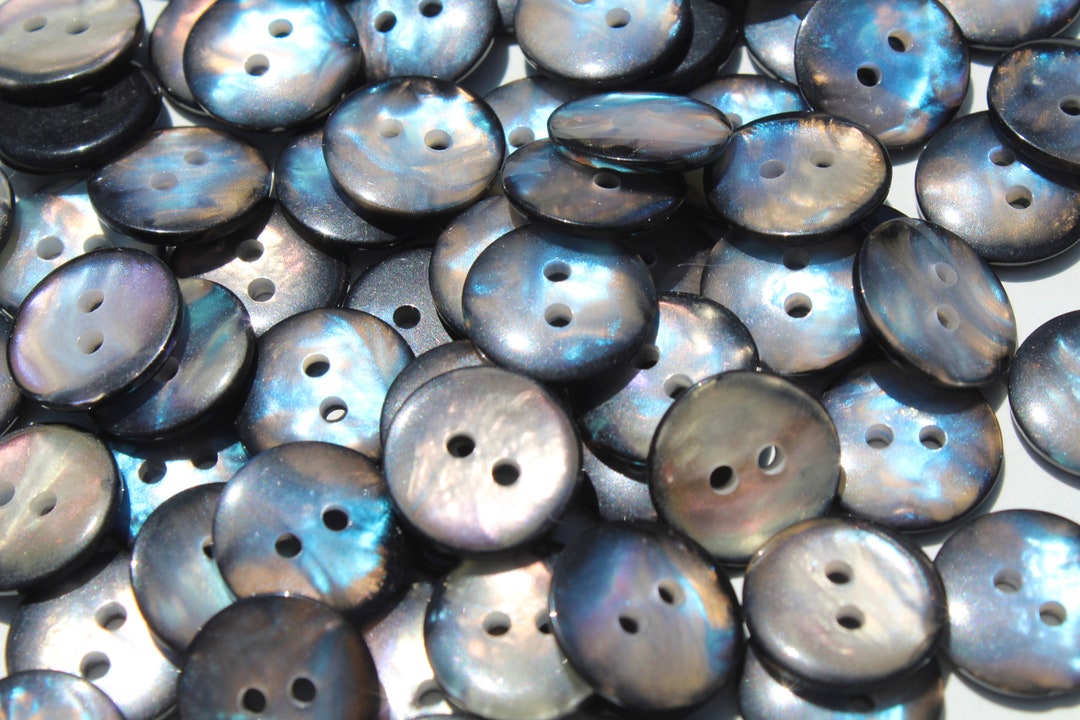 Faux Shell Grey Black Blue Crafting Buttons Shimmering Round - Etsy Polska