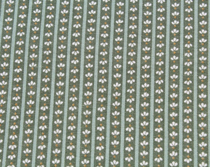 Mustard Yellow & White Striped Floral Border Print Cotton Fabric ...