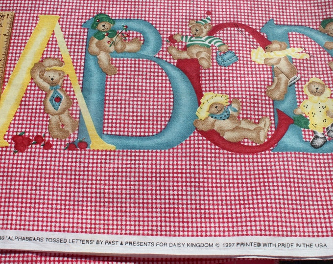 Back to School Alphabet Border Fabric, ABC Classroom, Red Wihte Gingham ...