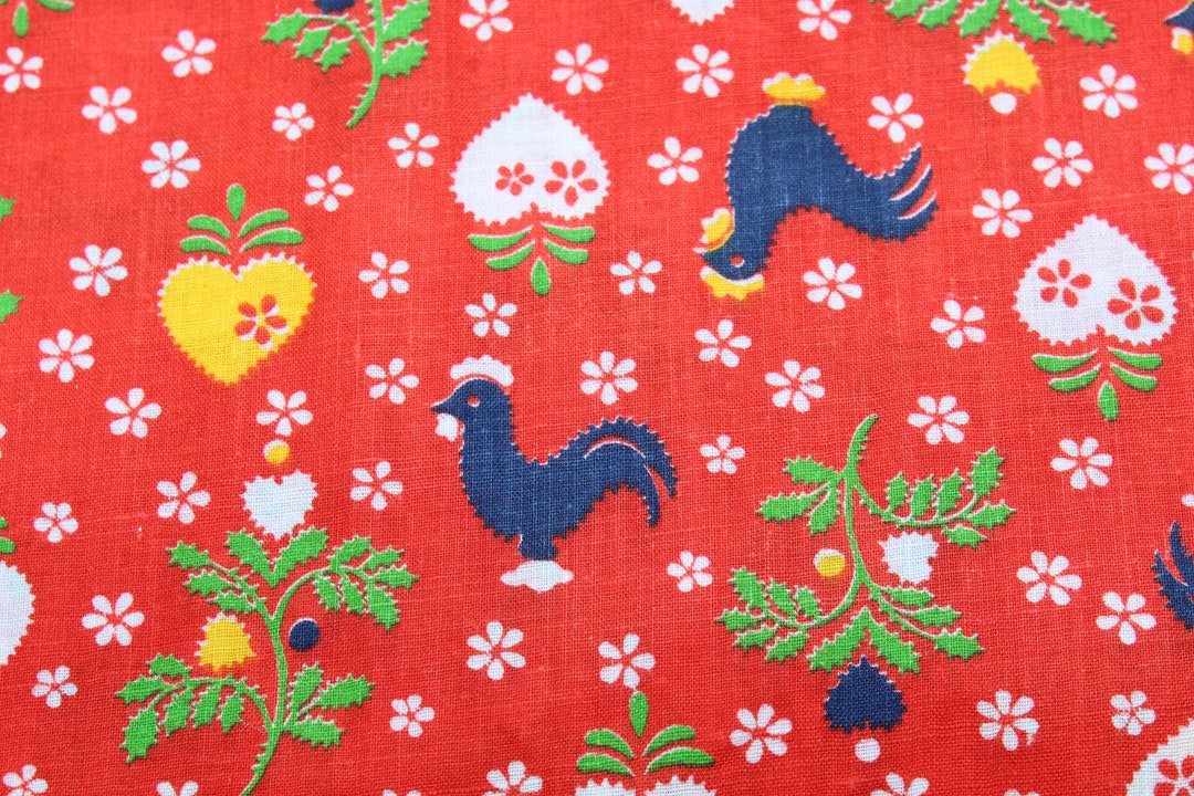 Country Chicken & Rooster Cotton Fabric by the Yard - Red White Blue ...