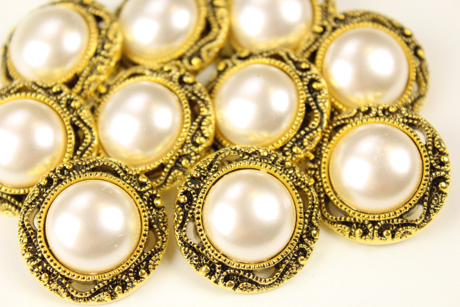 Large Faux Pearl Plastic Buttons With Ornate Gold Rim for - Etsy