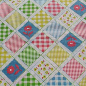 Pastel Patchwork Cotton Fabric, Pink Blue Yellow White, Gingham Diamond ...