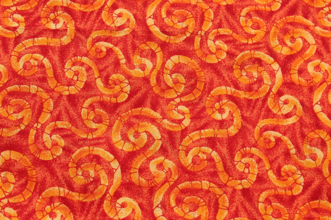 Burnt Orange & Red Abstract Scroll Print Cotton Fabric - Fat Quarter FQ ...
