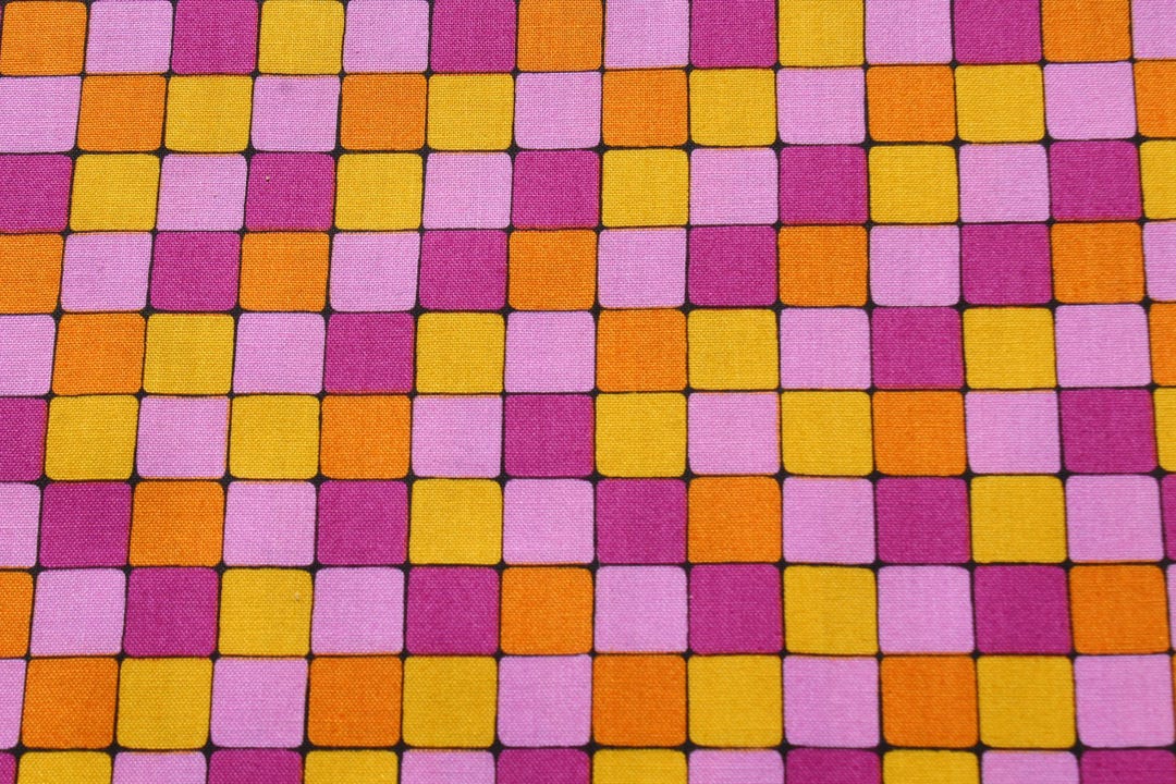 Hot Pink, Orange & Mustard Yellow Retro Check Plaid Fabric by the Half ...