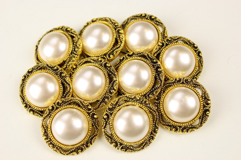 Large Faux Pearl Plastic Buttons With Ornate Gold Rim for - Etsy