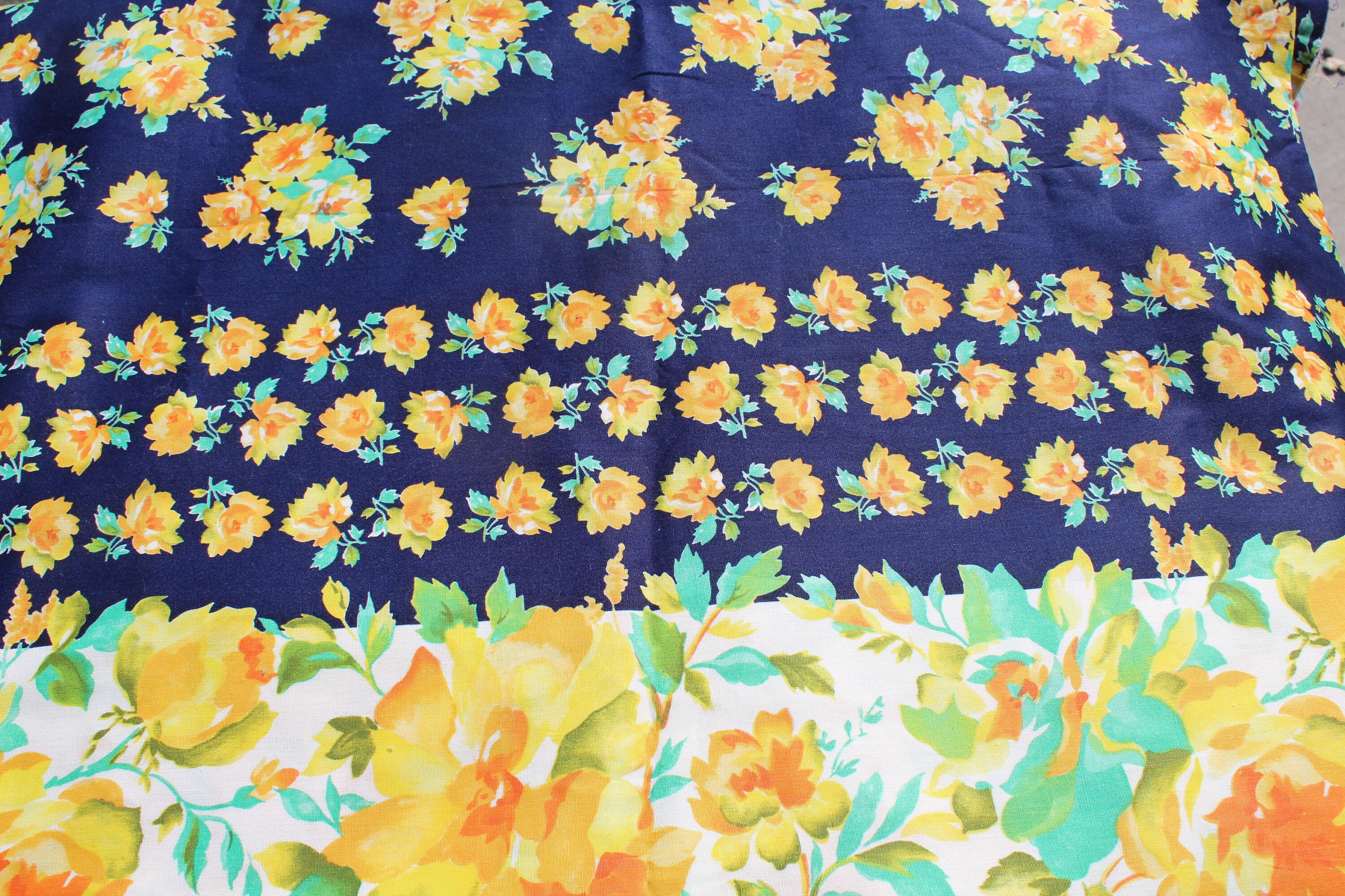 Floral Print Border Cotton Fabric by the yard for Curtain | Etsy