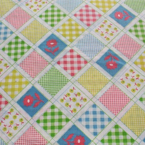 Pastel Patchwork Cotton Fabric, Pink Blue Yellow White, Gingham Diamond ...