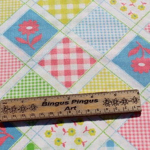 Pastel Patchwork Cotton Fabric, Pink Blue Yellow White, Gingham Diamond ...