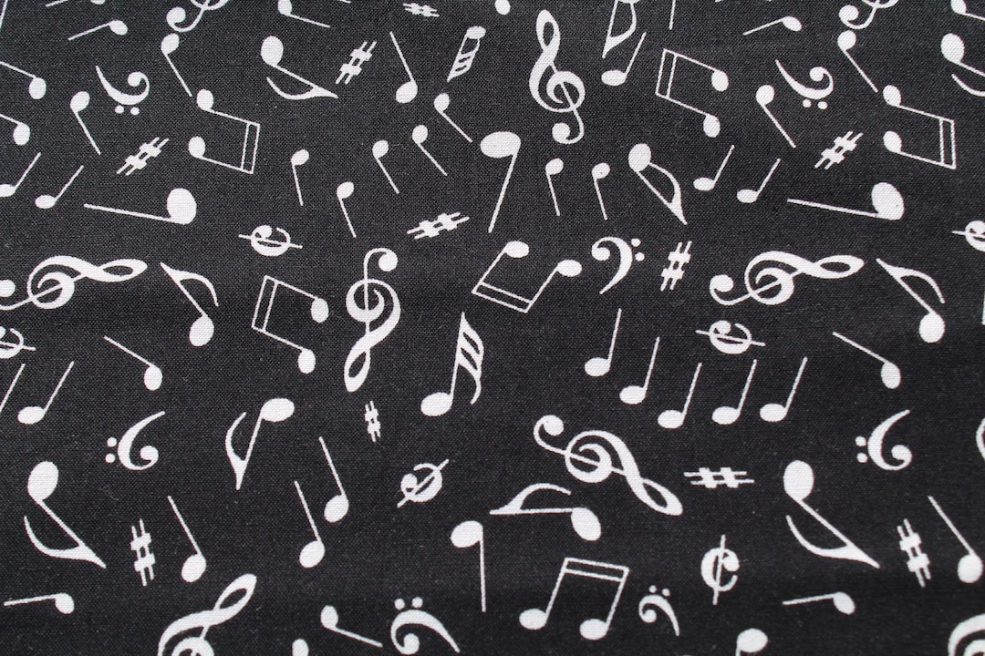 White Music Notes on Black Cotton Fabric by the Half Yard - Etsy