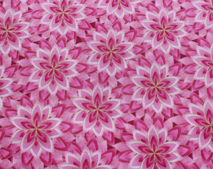 Vintage Remnant Gold Rimmed Pink Tonal Flower Cotton Fabric - Etsy