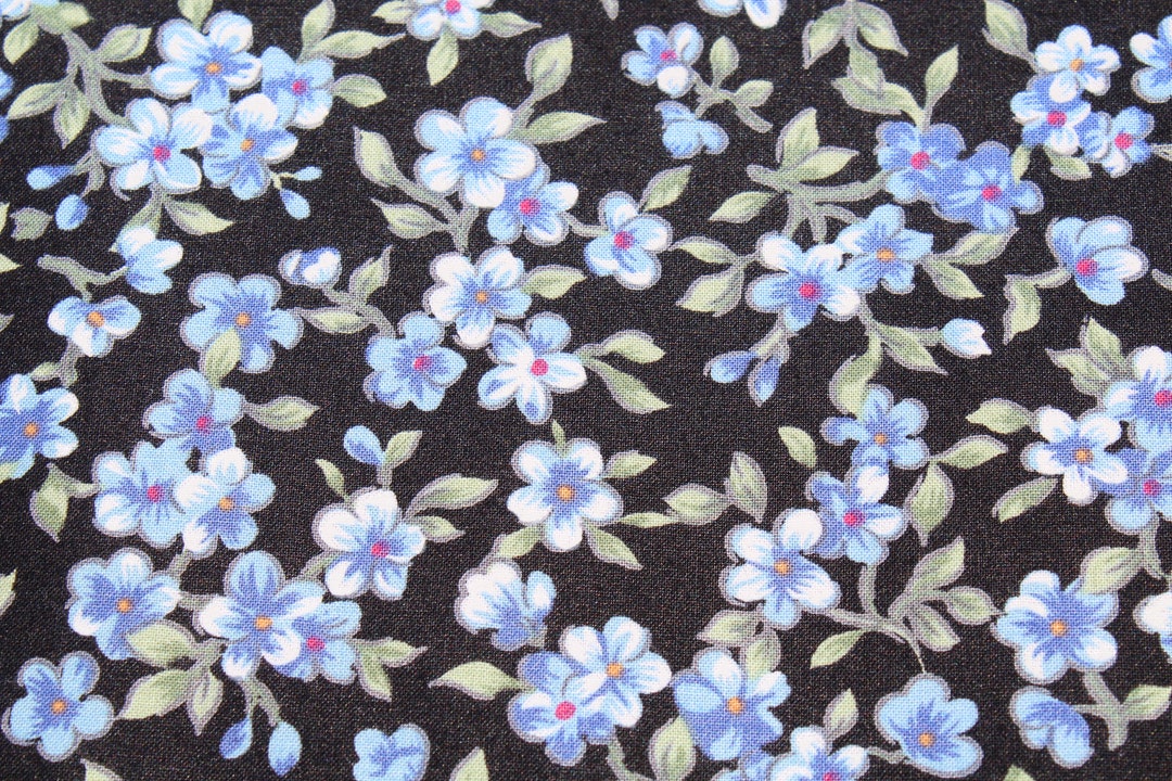 Small Light Blue White Floral Print Cotton Fabric by the Half Yard - Etsy
