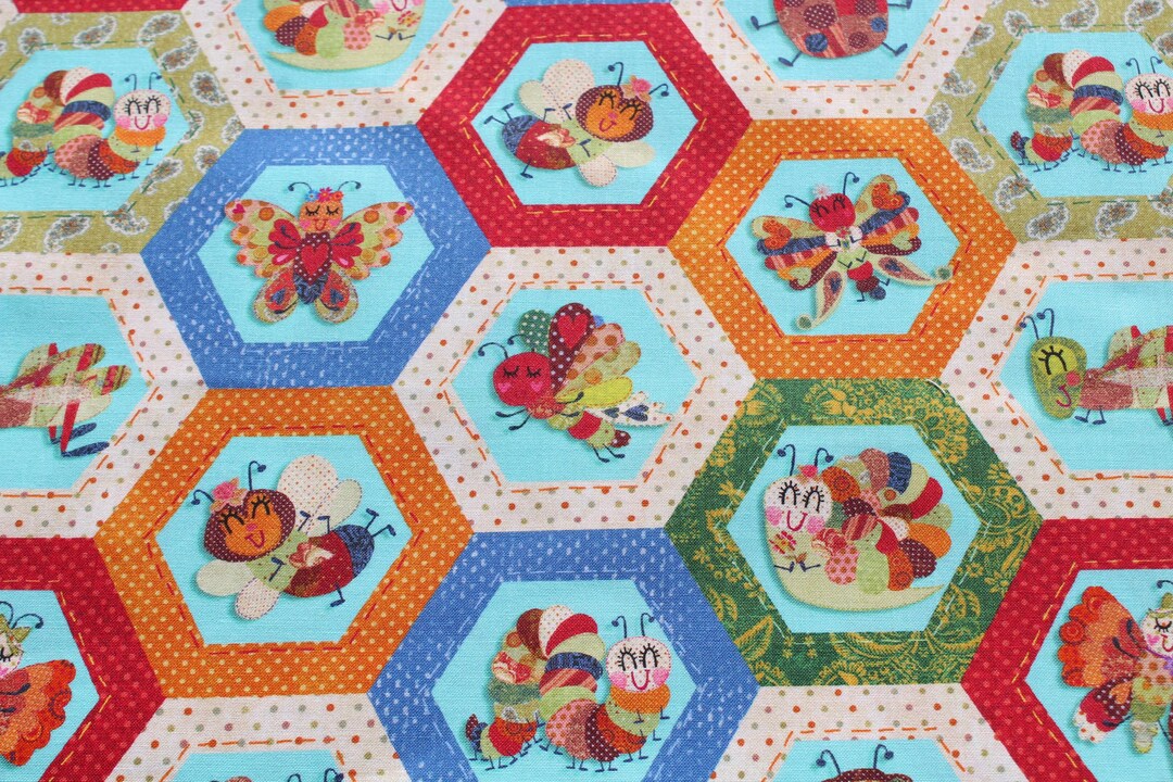 Bug Bliss Cotton Fabric by the Half Yard: Calico Patchwork Faux Quilt ...