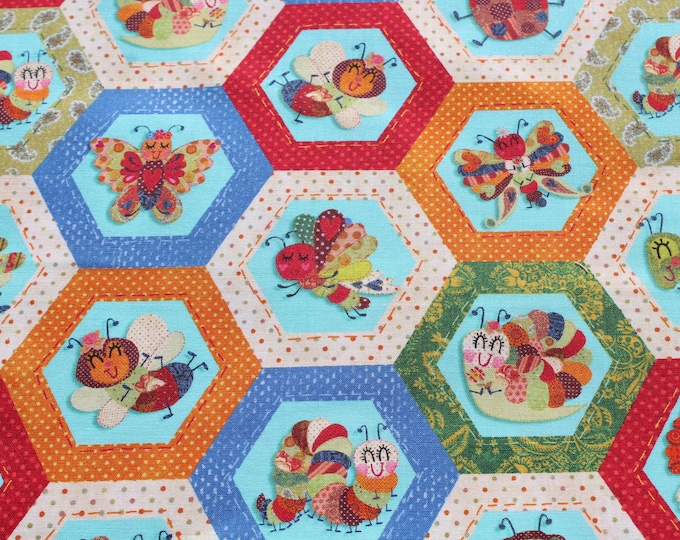 Bug Calico Patchwork Faux Quilt 100& Cotton Fabric, Cute Butterflies ...