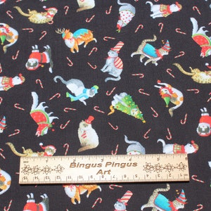 Tossed Anthropomorphic Cats With Christmas Hats Fabric by the Yard, 100 ...