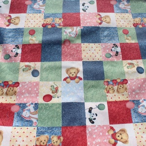 Patchwork Teddy Bear Fabric by the Yard, Red Blue Puppy Dog, Bunny ...