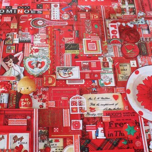 Red Collage Vintage Style Items 100% Cotton Fabric by the Half Yard ...